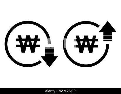 Set of cost symbol won increase and decrease icon. Money vector symbol isolated on background ...