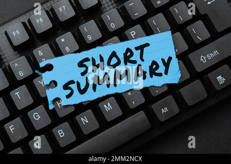 Hand writing sign Short Summary, Business overview Brief statement of ...