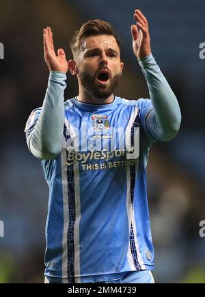 Coventry City's Matthew Godden applauds the fans after the final ...