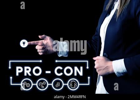 Text caption presenting Pro Con, Concept meaning everything its ...