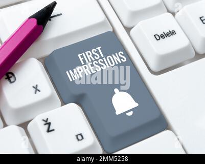 Hand writing sign First Impressions, Business concept What a person ...