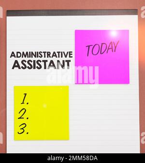Hand writing sign Administrative Assistant, Business overview ...