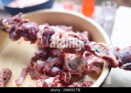 Raw pork kebab close up Stock Photo - Alamy