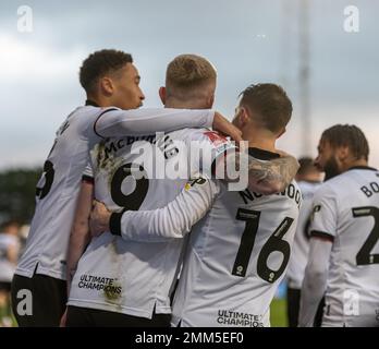 Wrexham AFC players celebrate a goal during the game between Melbourne ...