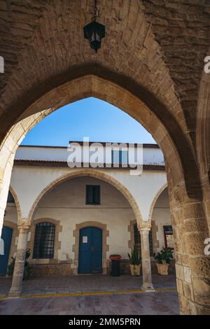 Arcades of church of Saint Lazarus in Old Town of Larnaca city, Cyprus ...