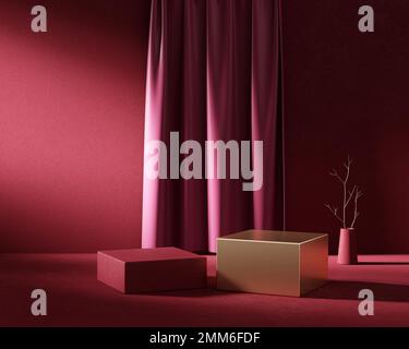 Abstract still life elegance red velvet podium platform product ...