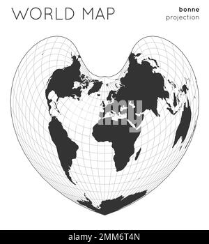 World map. Globe in Bonne projection, plain style. Outline vector ...