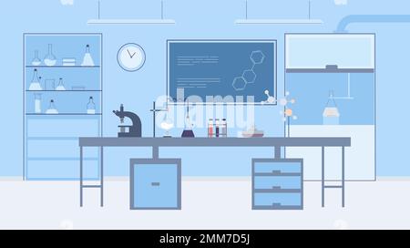 School lab interior with furniture and equipment for studying. Cartoon ...