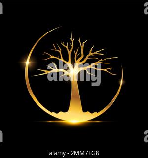 Illustration of the Tree of Life in gold color with triangular lines ...