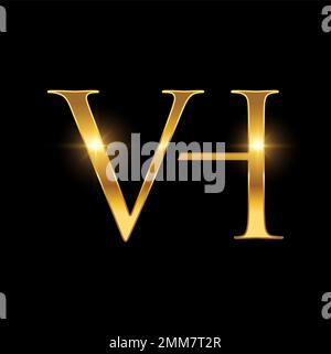 A vector Illustration set of Golden VH Monogram Initial Logo Sign in ...