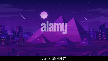 Vector cartoon illustration of Cairo Tower, Giza pyramid complex or ...