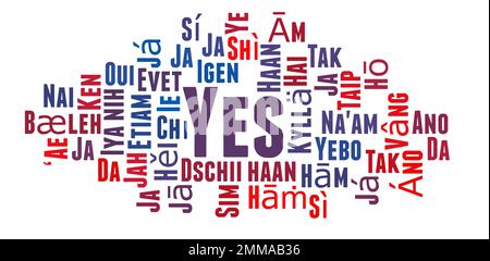 Yes in different languages word cloud concept on black background Stock ...