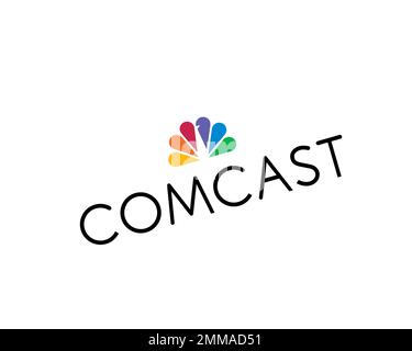 Comcast, rotated, white background, logo, brand name Stock Photo - Alamy