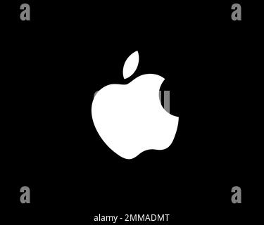 Apple Inc. white, rotated, black background, logo, brand name Stock ...