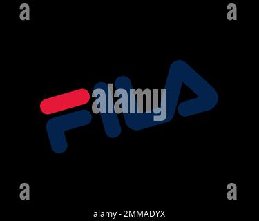 Fila, rotated, black background, logo, brand name Stock Photo - Alamy