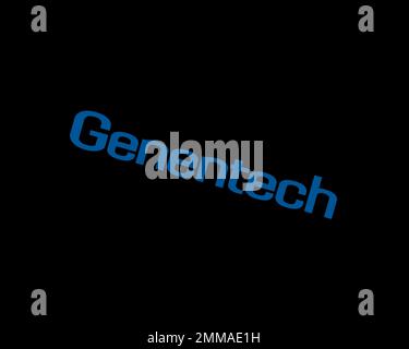 Genentech, rotated, black background, logo, brand name Stock Photo - Alamy