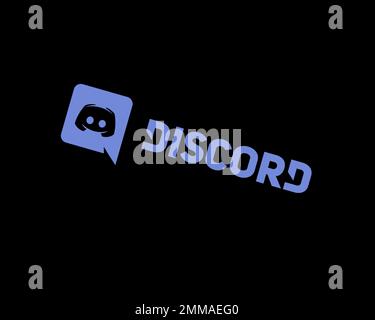 Discord software, rotated logo, black background Stock Photo - Alamy