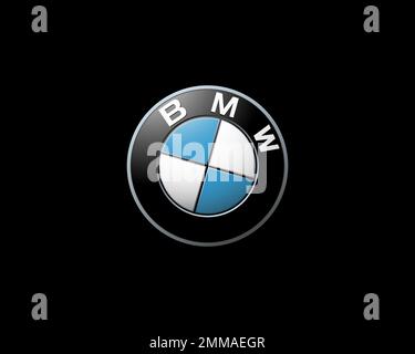 BMW, rotated, black background, logo, brand name Stock Photo - Alamy