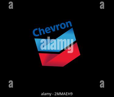 Chevron Corporation, rotated, black background, logo, brand name Stock ...