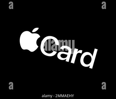Apple Card White, rotated, black background, logo, brand name Stock ...