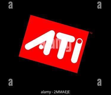 ATI Technologies, rotated, black background, logo, brand name Stock ...