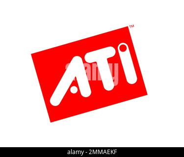 ATI Technologies, rotated, white background, logo, brand name Stock ...