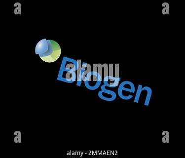Biogen, rotated logo, black background B Stock Photo - Alamy