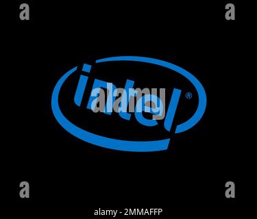 Intel, rotated, black background, logo, brand name Stock Photo - Alamy