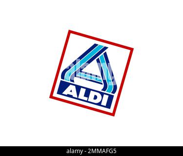 Aldi, rotated logo, white background Stock Photo - Alamy
