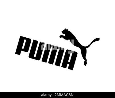 Puma, Rotated, White background, Logo, Brand name Stock Photo - Alamy