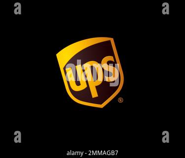 United Parcel Service, black background, logo, brand name Stock Photo ...