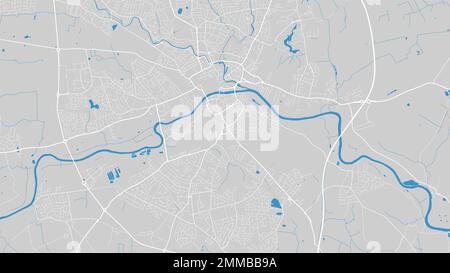 Great Ouse river map, England. Watercourse, water flow, blue on grey background road map. Vector ...
