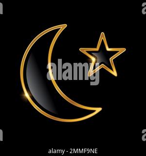 elegant golden crescent icon background with smoke and light effect ...