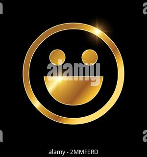 Golden Luxury Emoticon Vector Sign illustration in black background ...