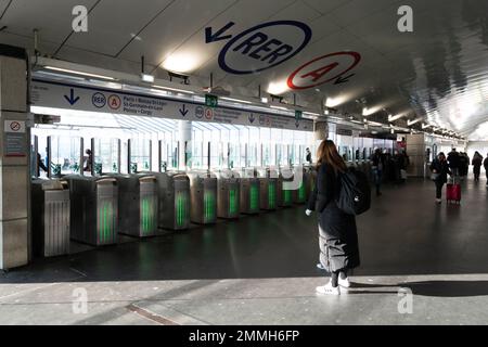 RER A - Marne-la-Vallée Disneyland train station gates or doors. Urban ...