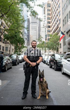 A U.S. Secret Service K9 Handler provides security during the United ...