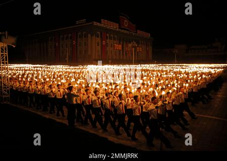 Kin Il Sung Square in Pyongyang North Korea with communist propganda ...
