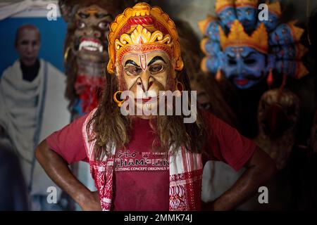 Mask making at a satra in Majuli Assam , the process of mask making ...