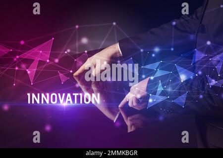 Businessman touching huge screen concept Stock Photo - Alamy