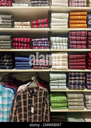 Indian men latest fashion shirts in display retail shop in market ...