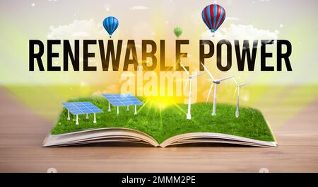 Open book, renewable energy concept Stock Photo - Alamy