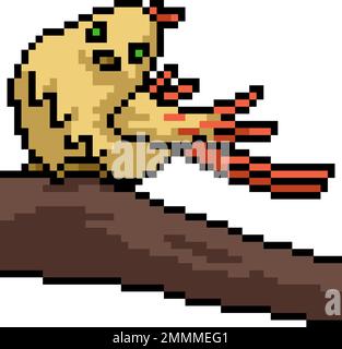 Pixel 8 bit bird on tree. Animal game assets in vector illustration ...