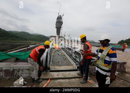 Statue of Unity of Vallabhbhai Patel on banks of Narmada river. World's ...