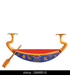 Ancient Egypt wooden boat with oar or paddle for sun god trip cartoon ...