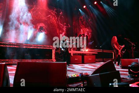 Kerry King, Tom Araya, Paul Bostaph and Gary Holt with Slayer performs ...