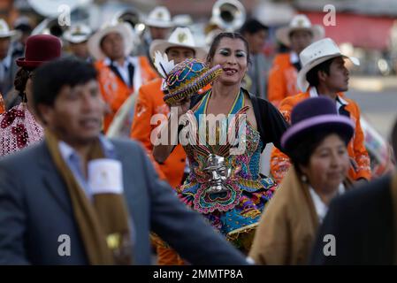 Morenada Dance Group dressed in ornate costumes performing during a ...
