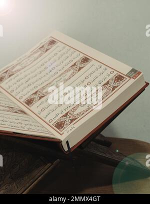 The Holy Quran on the lectern in a mosque. Ramadan or islamic ...