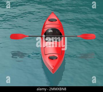 Red plastic kayak with paddle on white background Stock Photo - Alamy