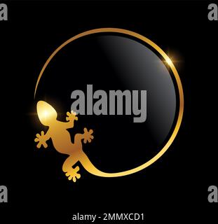 Golden Luxury Gecko Vector icon Illustration in black background with ...