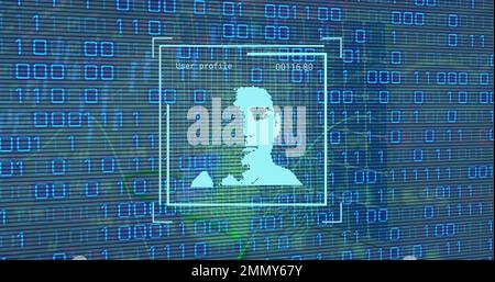 Composition of data processing with man portrait over shapes Stock Photo - Alamy
